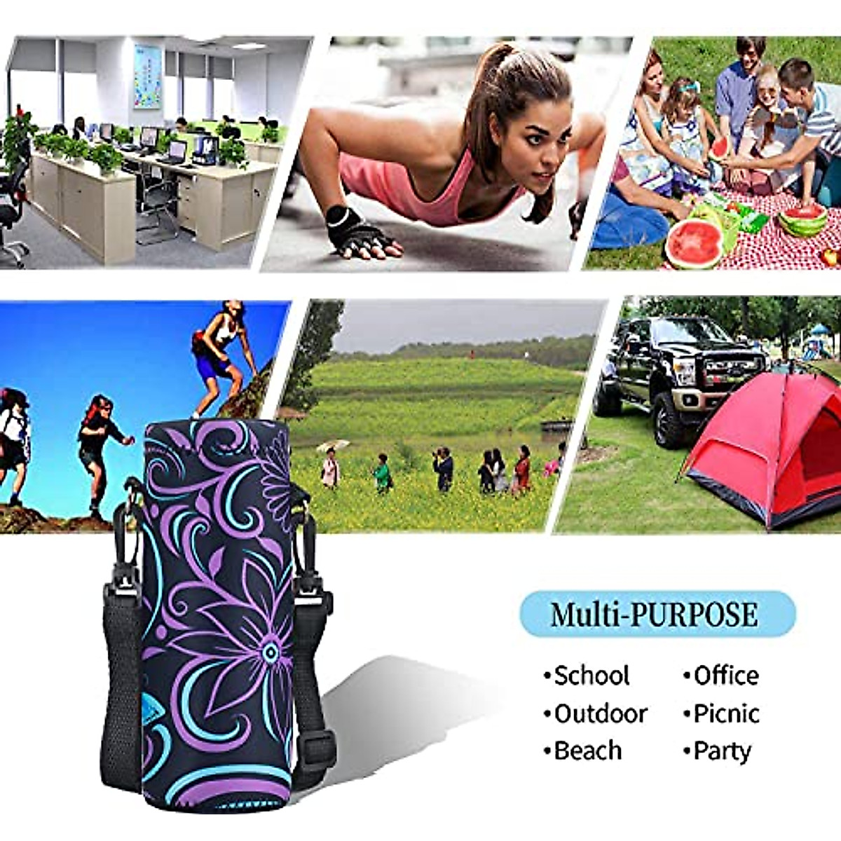 AUPET Water Bottle Carrier,Insulated Neoprene Water Bottle Holder Bag Case Pouch Cover 1000ML or 750ML,Adjustable Shoulder Strap, Great for Stainless Steel and Plastic Bottles
