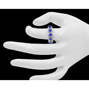 925 Sterling Silver Natural Blue Tanzanite 4 MM Round Cut Gemstone Women Jewelry Cluster Proposal Ring Wedding Ring Birthday Gift For Wife (Yellow Gold Rhodium Plated Silver, 6)