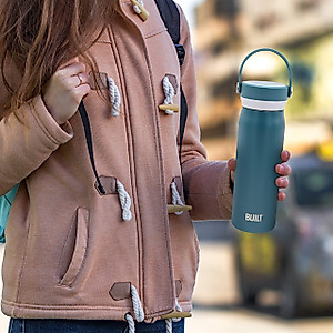 BUILT Cascade Double Wall Vacuum Insulated Stainless Steel Wide Mouth Water Bottle with Comfort Grip and Carry Handle Lid, 20 ounces