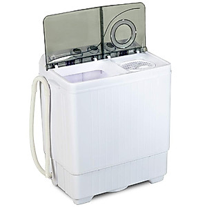 KUPPET Compact Twin Tub Portable Mini Washing Machine 26lbs Capacity, Washer(18lbs)&Spiner(8lbs)/Built-in Drain Pump/Semi-Automatic (White&Gray)