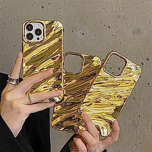 Aitipy Compatible iPhone 13 Pro Max Case, 3D Cute Luxurious Curl Water Ripple Shape, Soft TPU Shockproof Case for Boys and Girls (Gold)