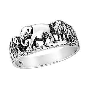 AeraVida Majestic Wild Elephant in a Jungle .925 Sterling Silver Ring (9)