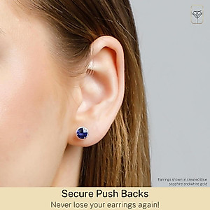 MAX + STONE 14k White Gold Roped Halo Blue Aquamarine Round Stud Earrings for Women 6mm March Birthstone with Push Backs