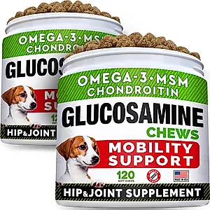 STRELLALAB Glucosamine Treats for Dogs - Joint Supplement w/Omega-3 Fish Oil - Chondroitin, MSM - Advanced Mobility Chews - Joint Pain Relief - Hip & Joint Care - Bacon Flavor - 240 Ct - Made in USA