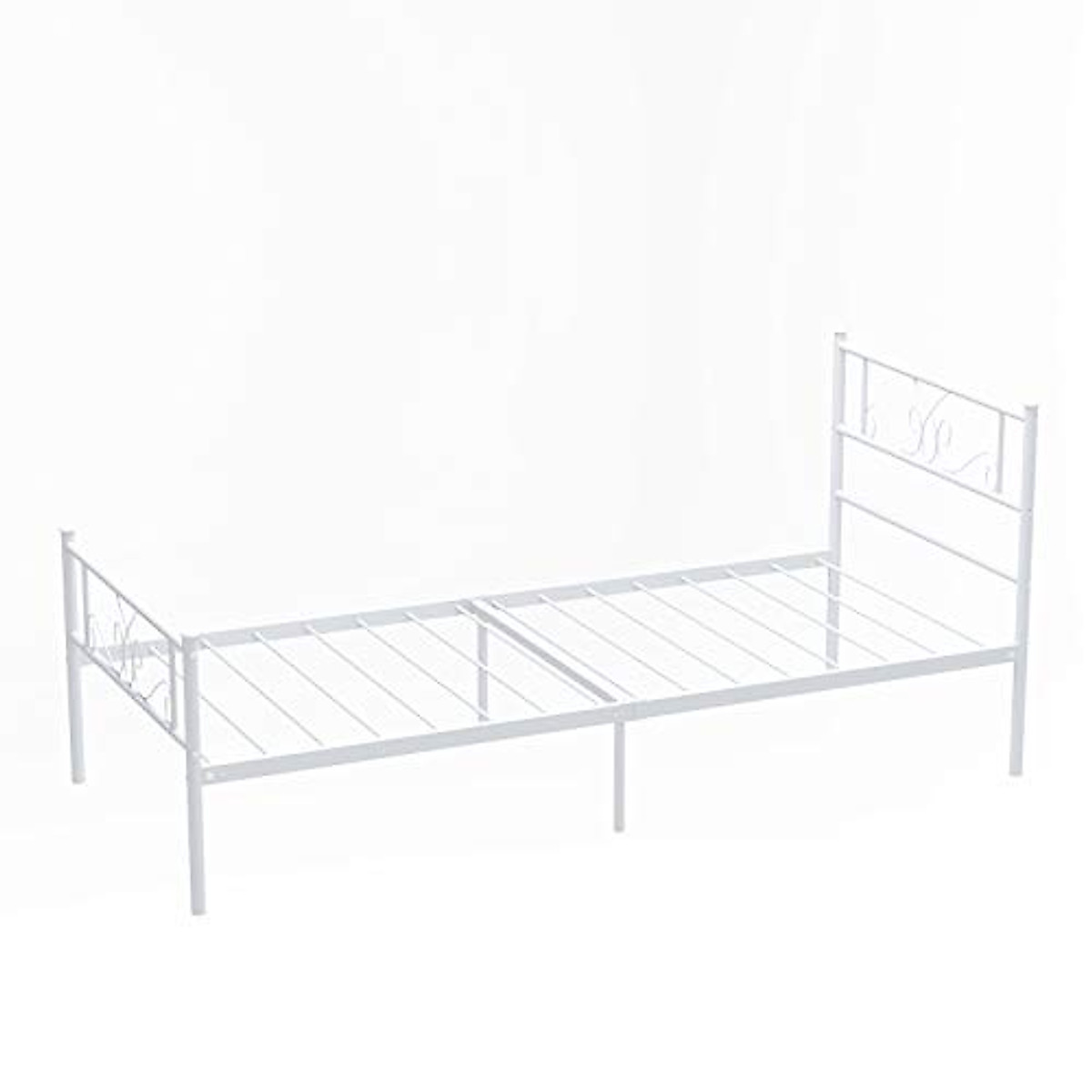 Weehom 12.7 Inch Twin Size Metal Bed Frame with Headboard Platform Bed Steel Slat Support Mattress Foundation Easy Assembly White