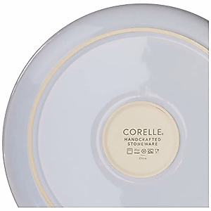 Corelle Stoneware 12-Pc Dinnerware Set, Handcrafted Artisanal Double Bead Plates and Bowls, Solid and Reactive Glazes, Dining Plate Set, Nordic Blue