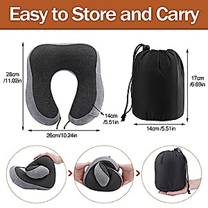 Faddare Travel Pillow, Memory Foam Neck Support Pillow Set, Comfortable Neck and Head Support Pillow, Travel Neck Rest Cushion for Plane Car Train Office(Grey)