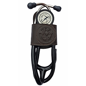 Stethoscope Holder pro with Clip,Handmade in USA Genuine Leather .Perfect for Physicians, Nurses, EMT, Medical Nursing Student (Brown).