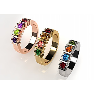 Central Diamond Center Straight Bar Mother's Simulated Birthstone Ring, 1-6 Stones - Sterling Silver - Size 7.5