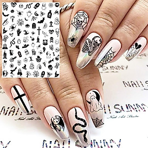 COKTAK 6 Sheets Halloween Style Nail Art Stickers Decals for Women Manicure, Funny Self-Adhesive Skull Skettlon Ghost Nail Decals Stickers, Blood Scar Wound Snake Nail Decoration Accessories Supplies