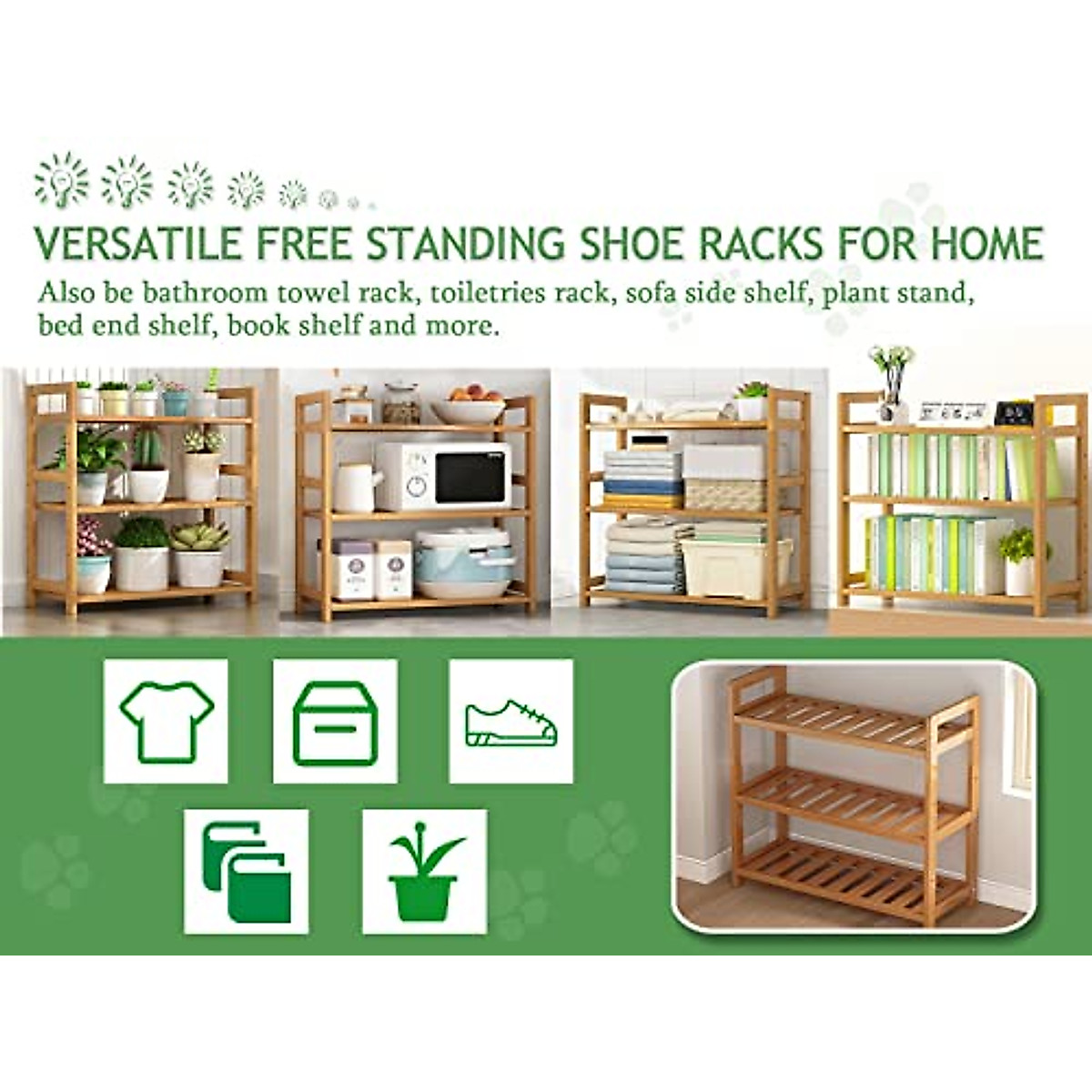 ZHIJXFAVO Wooden Shoe Rack for Closet | 3 Tier Wood and Bamboo Shoe Shelf | Shoe Storage Orgnizer for Enterway Hallway Bathroom Balcony | Easy to Assemble & Space Saving