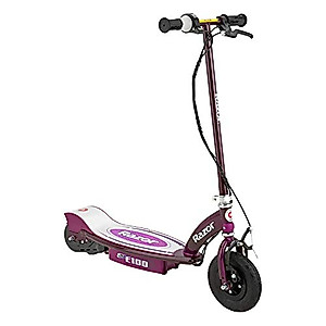 Razor E100 Kids Ride On 24V Motorized Powered Electric Scooter Toy, Speeds up to 10 MPH with Brakes and Pneumatic Tires, Purple
