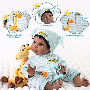 Aori Reborn Baby Dolls Black Americans Lifelike Reborn Baby Boy Look and Feel Real 22 Inch Biracial Newborn Doll with Giraffe Gift Set