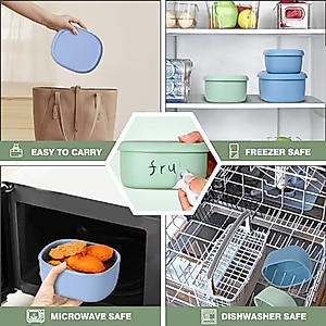 mwellewm 6 Pcs Silicone Food Storage Containers with Lids, Nesting Silicone Snack Box Containers Set Reusable Airtight Dishwasher and Freezer Safe Carry(6.7oz, 10oz, 20oz) - Green and Blue