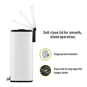 EKO Madison Matte White 50 Liter/13.2 Gallon Step Trash Can with Inner Liner - Fingerprint Resistant Finish