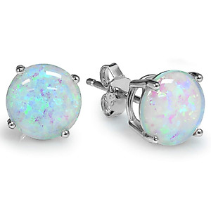 MUIBLU Sterling Silver 6mm Created Opal Stud Earrings 3 Pack Set, Hypoallergenic Fashion Jewelry