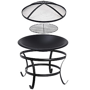 LEMY 22 Inch Outdoor Firepit Wood Burning BBQ Grill Steel Firepit Bowl for Patio Backyard Garden Camping Picnic Bonfire w/Spark Screen Cover, Log Grate, Fire Poker