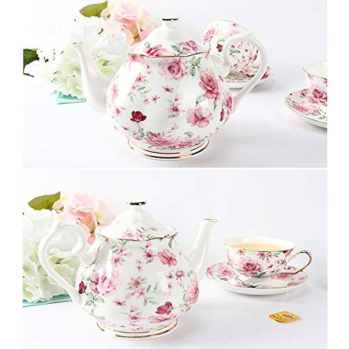 BTaT- Tea Pot, Teapot, Porcelain Teapot, 38 oz, Floral Teapot, Bone China Teapot for Tea Set, Ceramic Tea Kettle, Tea Pots for Tea Cup, Tea Pot Ceramic, Tea Pots for Loose Tea, Mother's Day Gift