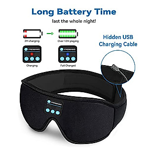 FREGENBO Sleep Headphones Eye Mask, 20-27 Adjustable Music 3D Sleep Mask Upgraded, Wireless Sleeping Headphones for Side Sleepers, HandsFree for Meditation Insomnia Travel(Black)