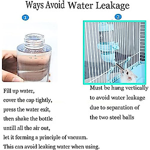 Small Animal Water Bottles 2 in 1 Free Standing Bottle with Stand and Food Bowl Cage Hanging Water Dispenser Suitable for Hamsters Bunny and other Small Pets Rodents (125ml/4.2oz, Blue)