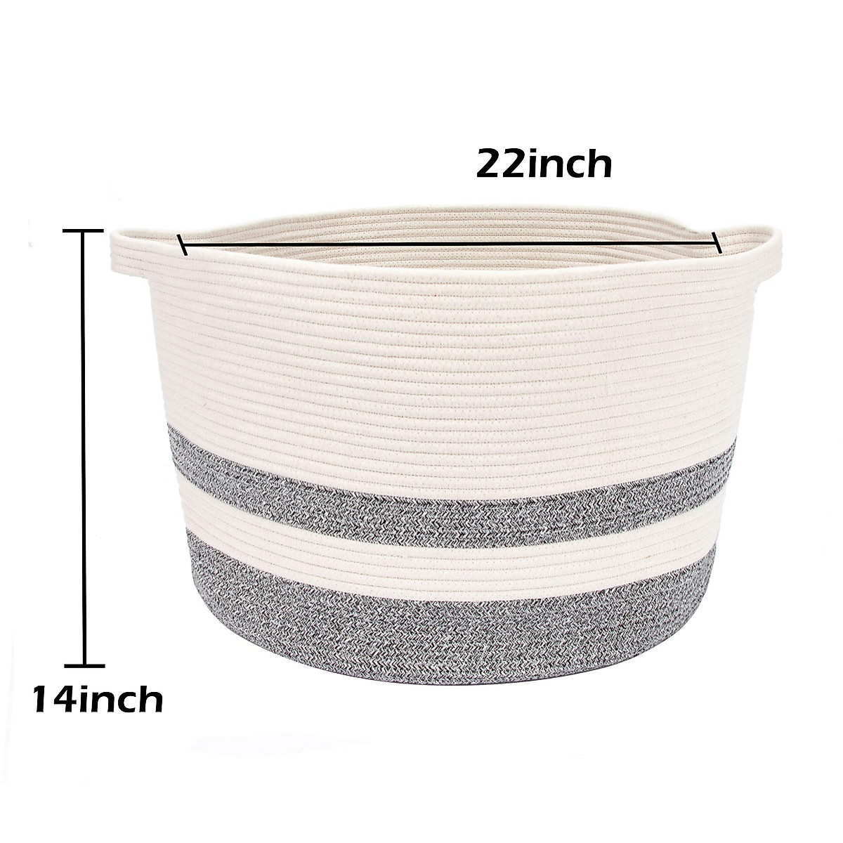 JEKOSEN Extra Large Laundry Basket 22" x 22" x 14" Cotton Rope Basket Woven Storage for Toys Blankets Towels Cushions with handle Living Room Laundry Hamper Grey