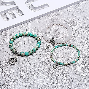 XIMEO Tree of Life Semi Precious Original Design Crystals and Healing Stones Yoga Beaded Bracelets Beach Charm Bracelet Set for Women - Ocean Jewelry