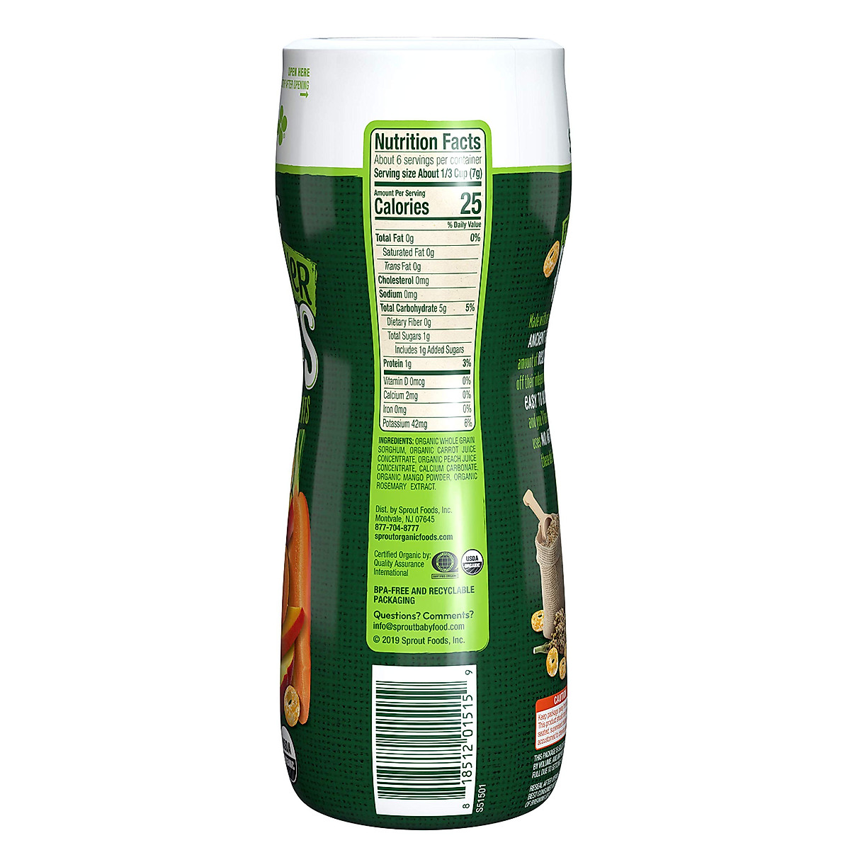 Sprout Organic Baby Food Plant Power Puffs, 1.5 Canister 1.5 Ounce (Pack of 6) Carrot Peach Mango