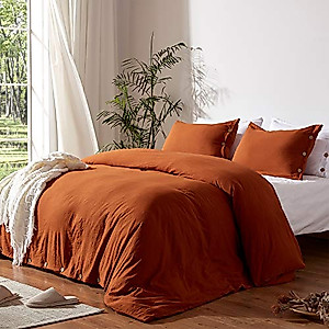 NexHome Burnt Orange Duvet Cover Sets Queen Size 3 Piece Double Brushed Microfiber Queen Duvet Cover with Button Closure & Corner Tie 1 Breathable and Soft Duvet Cover 90x90 inches + 2 Pillow Shams