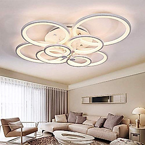 LED Dimmable Ceiling Light Modern Ring Circle Flush Mount Ceiling Lamp Acrylic Lampshade Chandelier Bedroom Kitchen Living Room Interior Decorative Lighting Fixture,8 rings/41.73×30.7×7.5in/120w