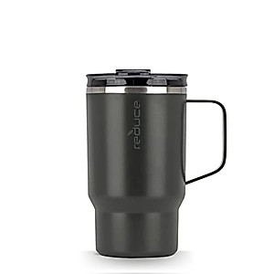REDUCE Travel Coffee Mug, 18 oz - Insulated Mug for Hot Tea, Coffee and Other Hot Drinks - With Flo-Motion Lid and Handle - Single-Serve and Cupholder Friendly - Stone