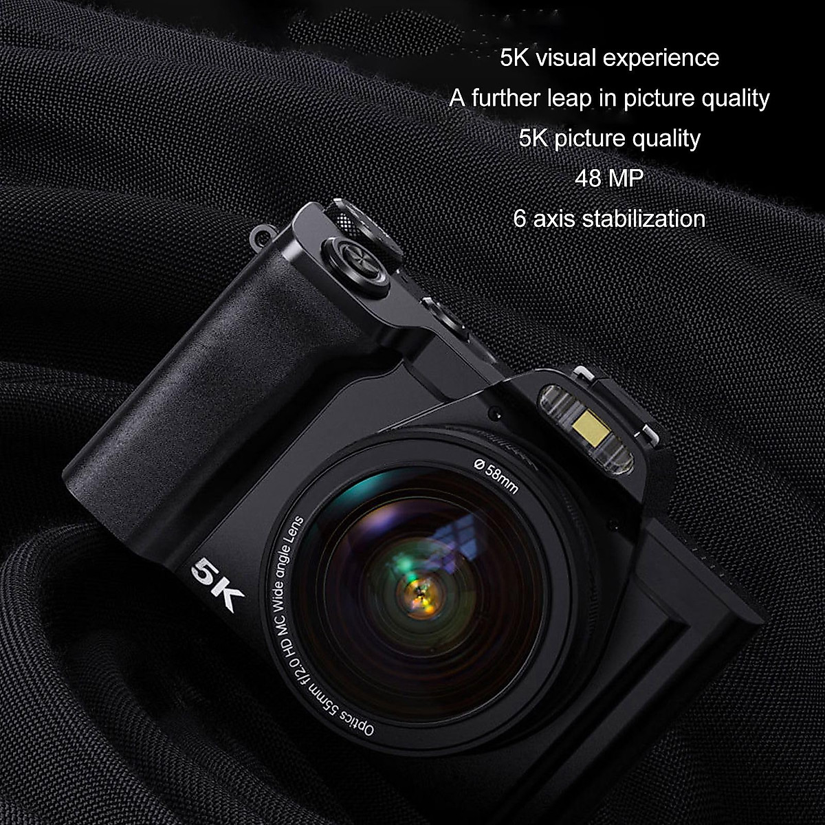 48MP 5K HD Smart Digital Camera, Ultra Clear 6 Axis Anti Shake, 16X Zoom, for Photography, Selfie Camera