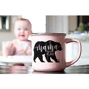 June & Lucy Gifts for Mom - Mama Bear Novelty Coffee Mug 15 oz - Cute Camping Coffee Mom Mugs for Women - Pink Coffee Mug - Hand lettered with Black Lettering - Microwave and Dishwasher Safe.