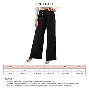 Pissente Women Wide Leg Trousers Shirred High Elastic Waist Button Decoration Casual Pants for Work Dating(XL-Black)