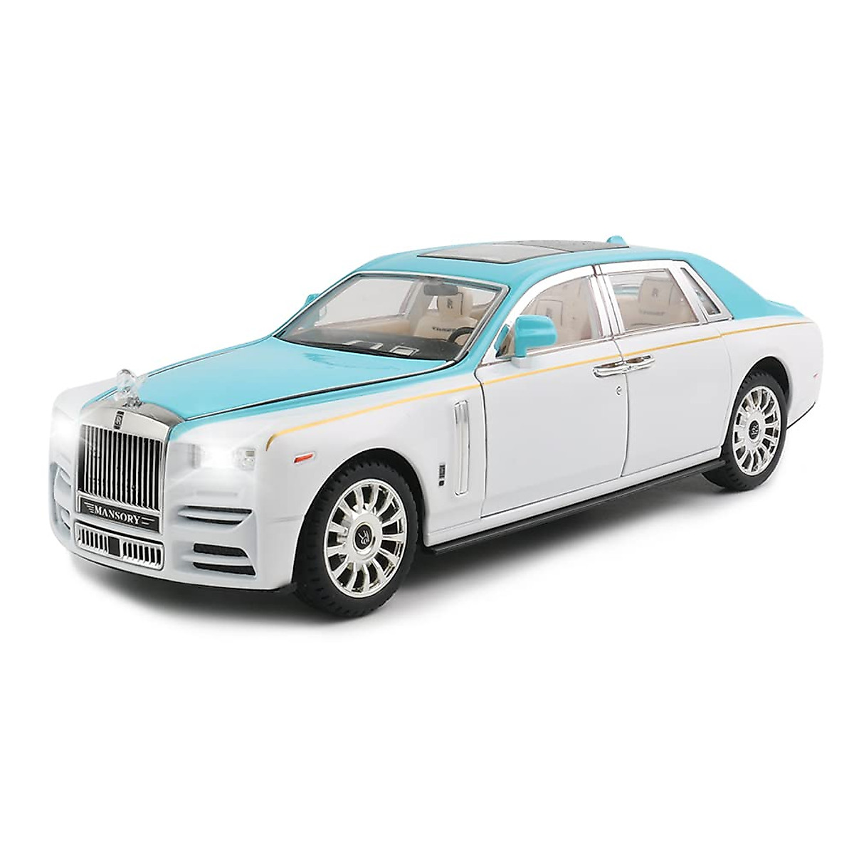 1/24 Diecast Car Model Rolls-Royce Phantom Toy Car, Alloy Collectible Phantom Replica Pull Back Model Car Vehicles with Sound and Light for Kids Boys Girls Birthday Gift