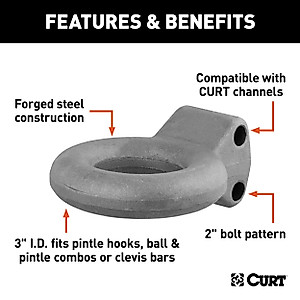 CURT 48600 Raw Steel Pintle Hitch Lunette Ring 3-Inch ID, 12,000 lbs, Channel Mount Required