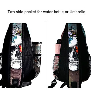 Sugar Skull Large Sling Bag Crossbody Sling Backpack Shoulder Chest Bags Travel Hiking Daypack for Women Men