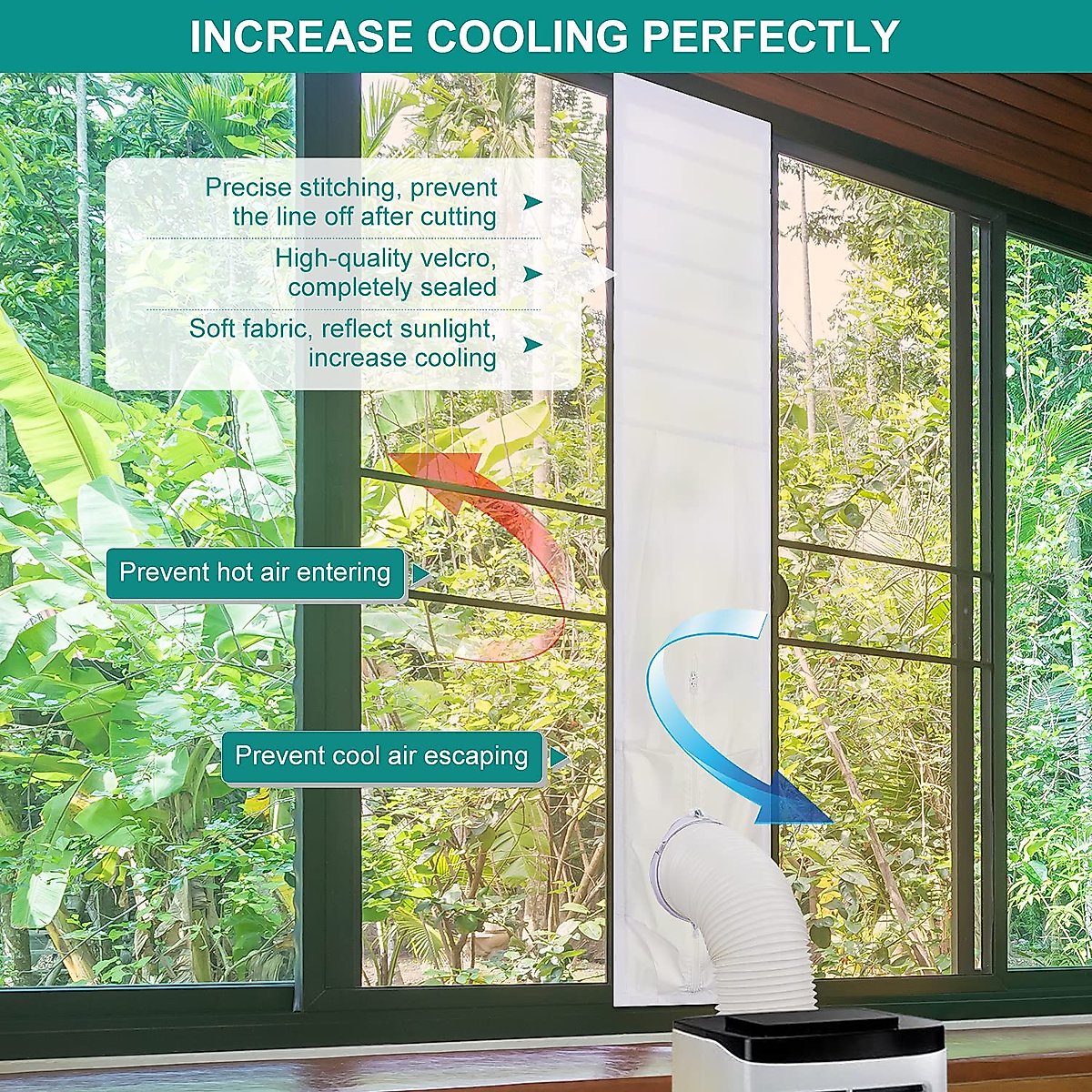 Brosyda Portable AC Window Kit, Air Conditioner Window Vent Kit, 9.8"(W) x 40"~63"(L) Adjustable,Waterproof No Drilling, Easy to Install Window Seal for Portable AC Unit