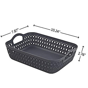 Readsky Plastic Storage Basket Tray with Handles, Plastic Weave Storage Baskets, Grey, 6 Packs