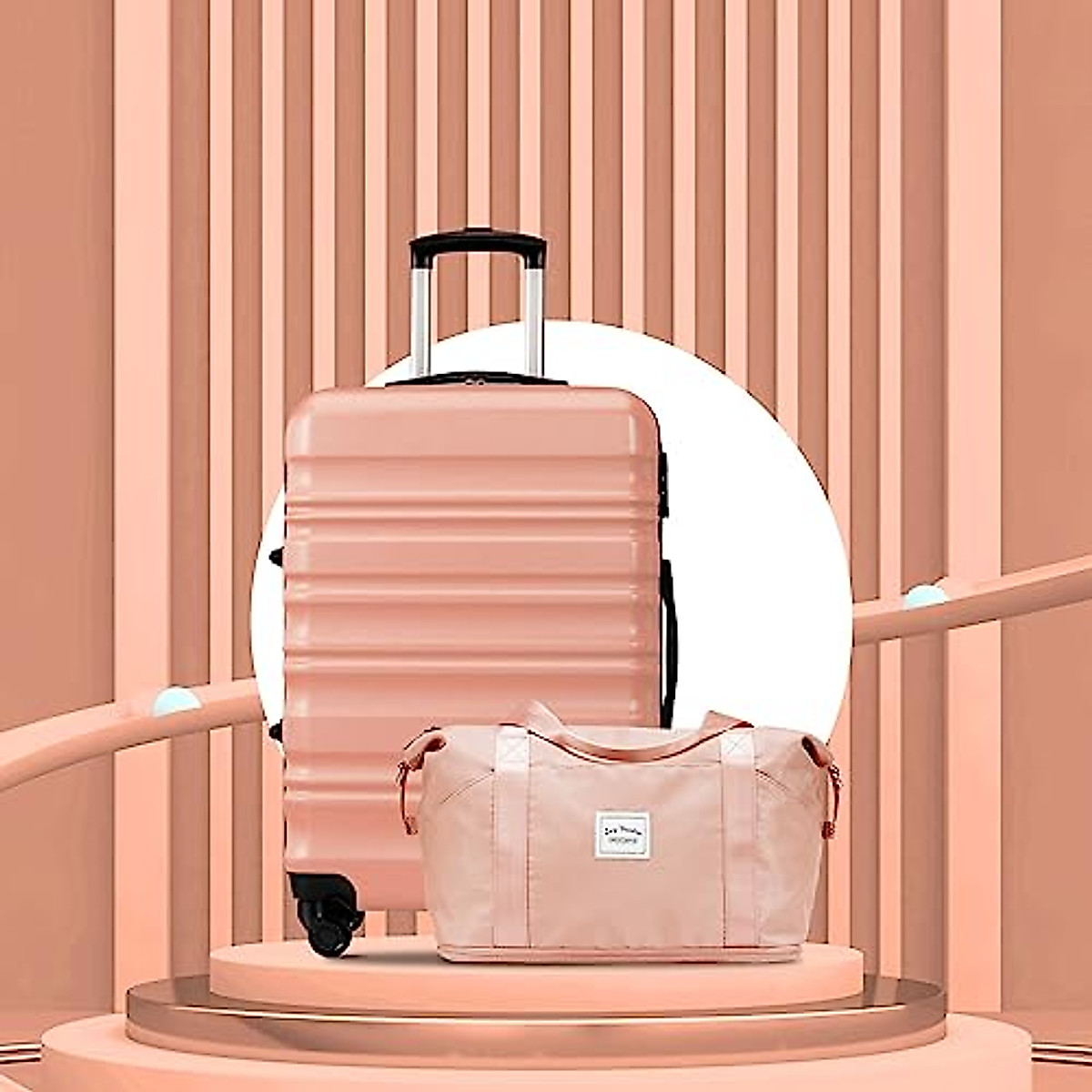 LONG VACATION Luggage Set 4 Piece Luggage Set ABS hardshell TSA Lock Spinner Wheels Luggage Carry on Suitcase (PINK, 6 piece set)