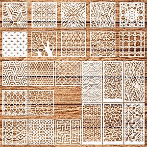 24Pcs Stencils for Painting, Reusable Geometric Painting Stencils Abstract Layering Christmas Stencil Decor for Painting on Wooden Furniture Floor Xmas Supplies