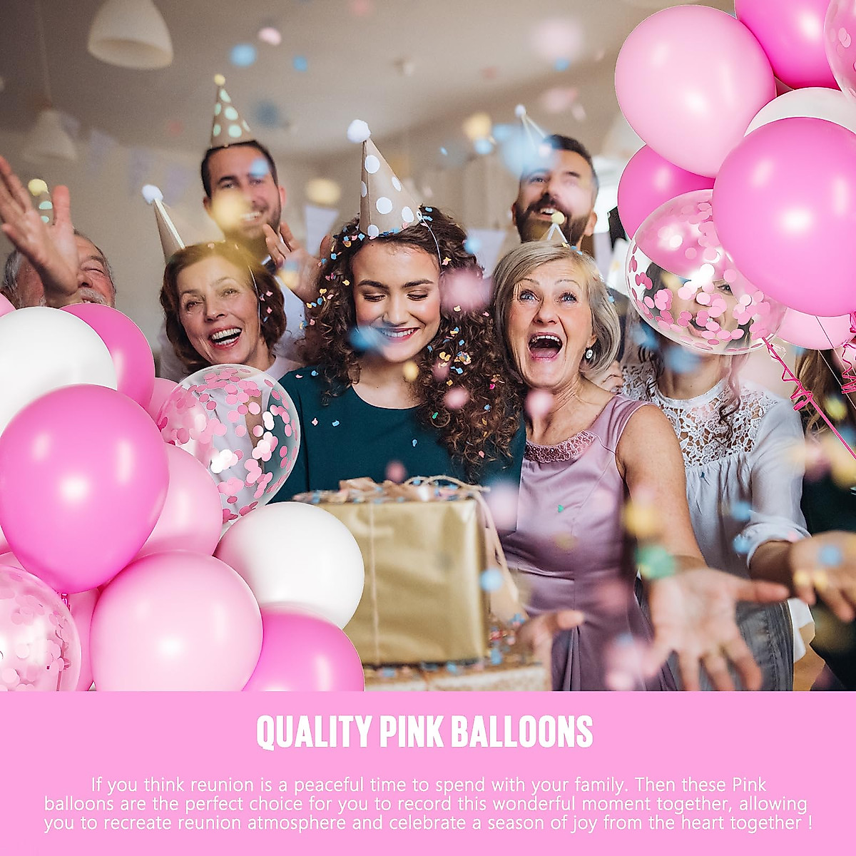 OWill 100pcs Balloons Pink White and Confetti 12 Inches Pink Latex Balloons, Pink Confetti Balloons for Birthday Baby Shower Wedding Party Supplies Arch Garland Decoration