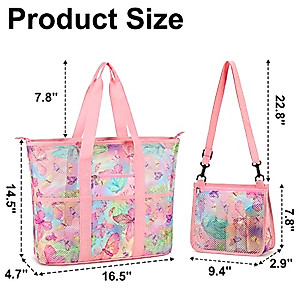 CAMTOP Mesh Beach Tote Bag with Kid Beach Toy Shell Crossbody Purse Women Pool Swim Bags For Family Beach Cruise Vacation Essentials(2 Piece Set,Butterfly)