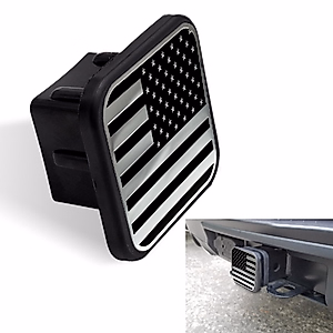 Fogfar 1 PC Square Tow Hitch Dust Plug, 3.14" x 3.14" x 1.96" American Flag Pattern Tow Tube Square Cover, Trailer Receive Tube Plug, Fits 2" x 2" Receiver Tube (Black)