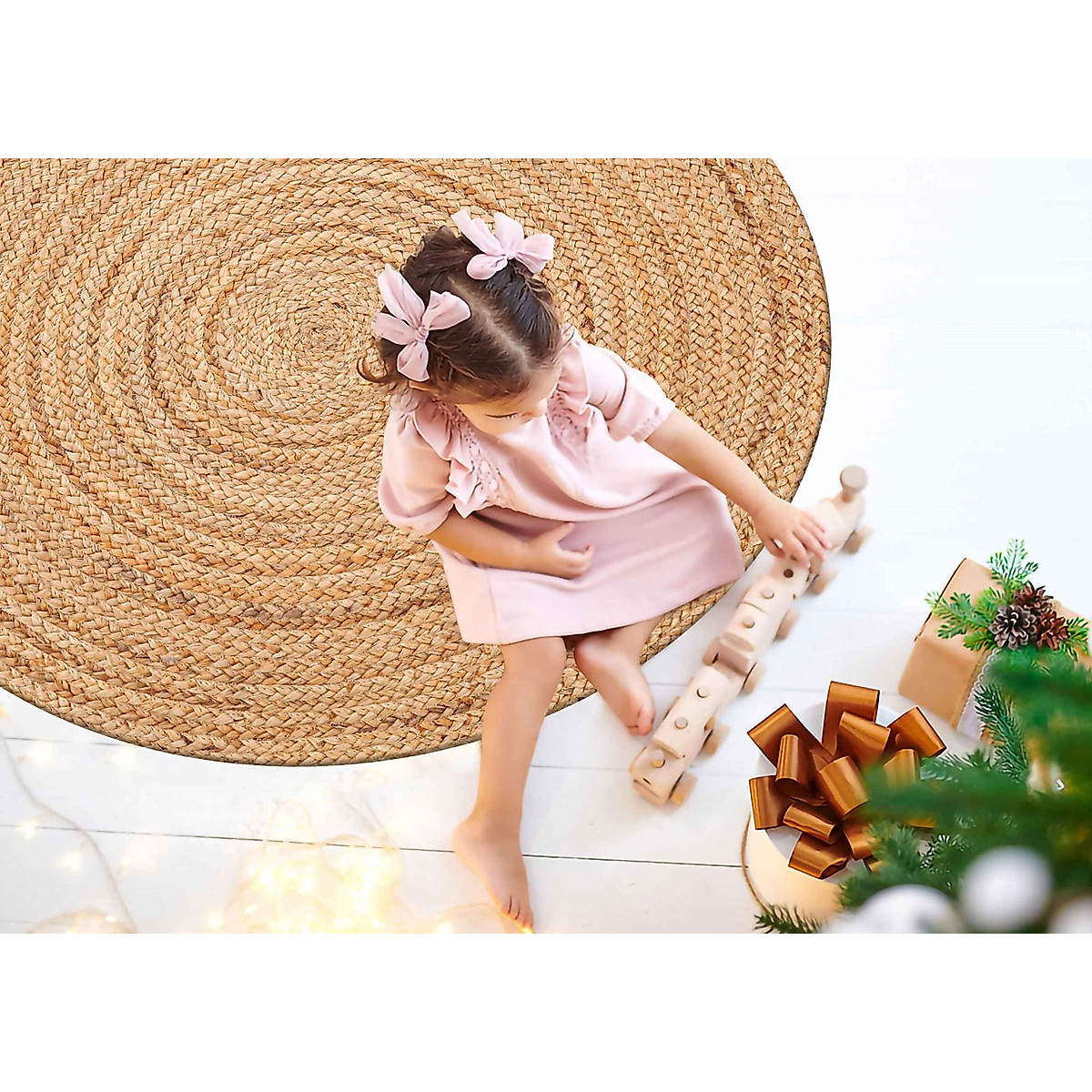 Bedding Craft Jute Rug 4 ft,Hand Woven Rug,Round Natural Yarn, Rustic Vintage Beige Braided Reversible Rug, Eco Friendly Rugs for Bedroom, Kitchen, Living Room
