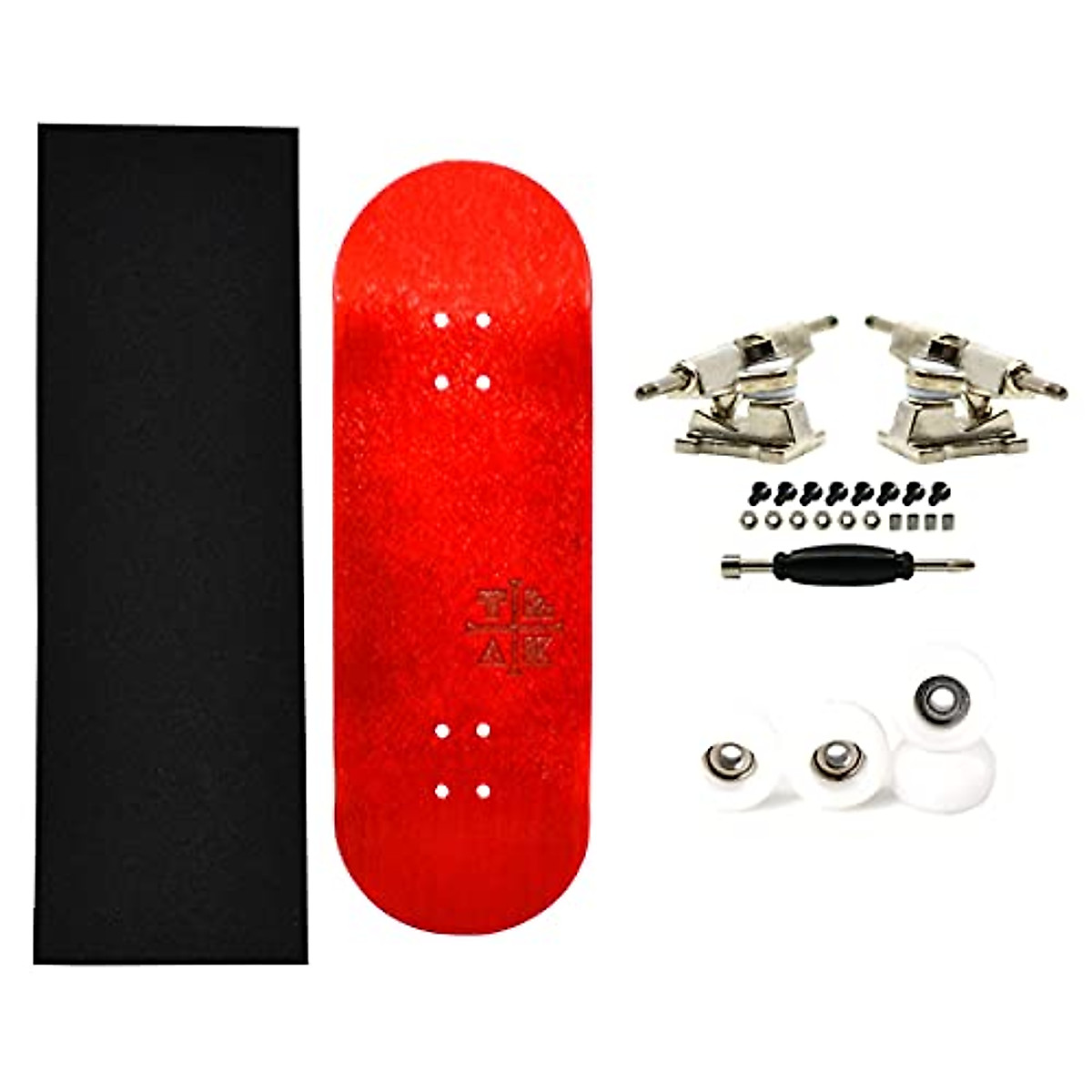 Teak Tuning 32mm Pro Fingerboard Complete - Fully Assembled with Pro Level Components - Pro Shaped Wooden Deck (32x97mm), UltraSpin Bearing Wheels, Prodigy Gen2 Trucks - The Crimson Classic