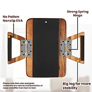 Tinamo Acacia Couch Arm Table with Phone Holder - Wooden Sofa Armrest Tray - Clip-on Tray for Wide Couch - Side Table for Eating & Drink (Acacia)