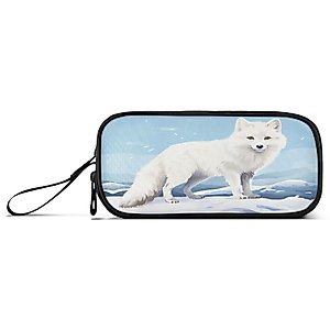J JOYSAY Fox White Snow Pencil Case Pouch Big Capacity Pencil Bags with Zipper Portable Pencil Box Large Marker Case for Teens Adults Kids