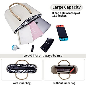 MRMIMI Rubber Tote Handbag with Rope Handles and Faux Leather Strap Lightweight Waterproof Shoulder Bag with EVA Foam Rubber (White)