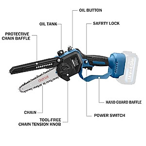 HUOEREN Mini Chainsaw 6 Inch Compatible with Ma-kita Battery 18V, Cordless Power Mini Chain Saw, Portable Electric Hand Chainsaw with Brushless Motor and Oiler for tree pruning(Battery Not Included)