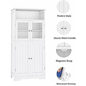Irontar Bathroom Storage Cabinet, Freestanding Bathroom Cabinet with Open Shelf, Kitchen Pantry Cabinet with Doors for Living Room, Bathroom Floor Cabinet, 23.6 x 11.8 x 50.4 Inches, White CWG007W